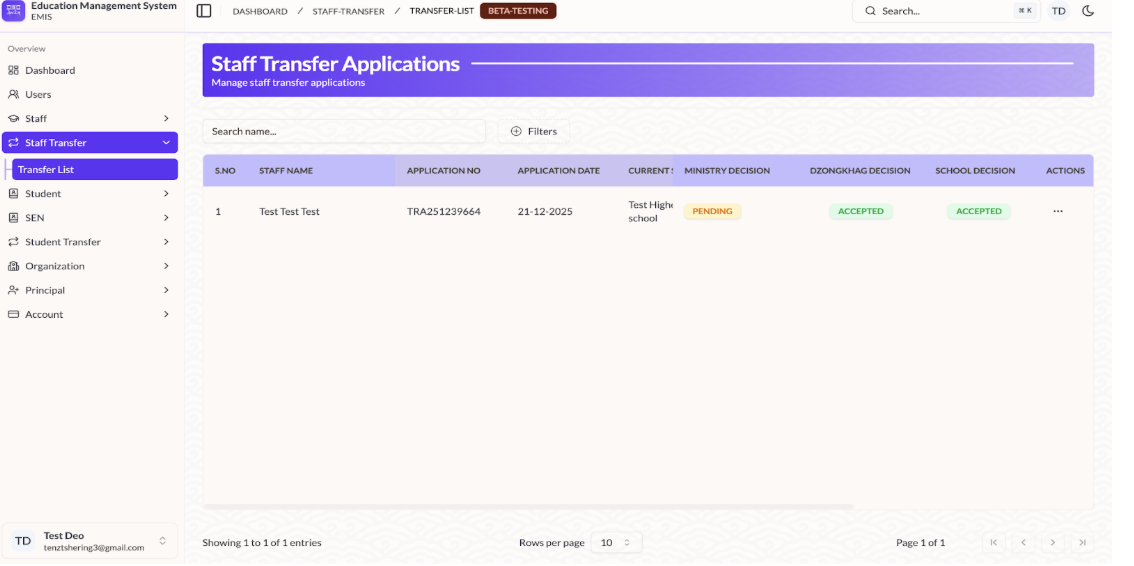 Staff Transfer | EMIS Documentation